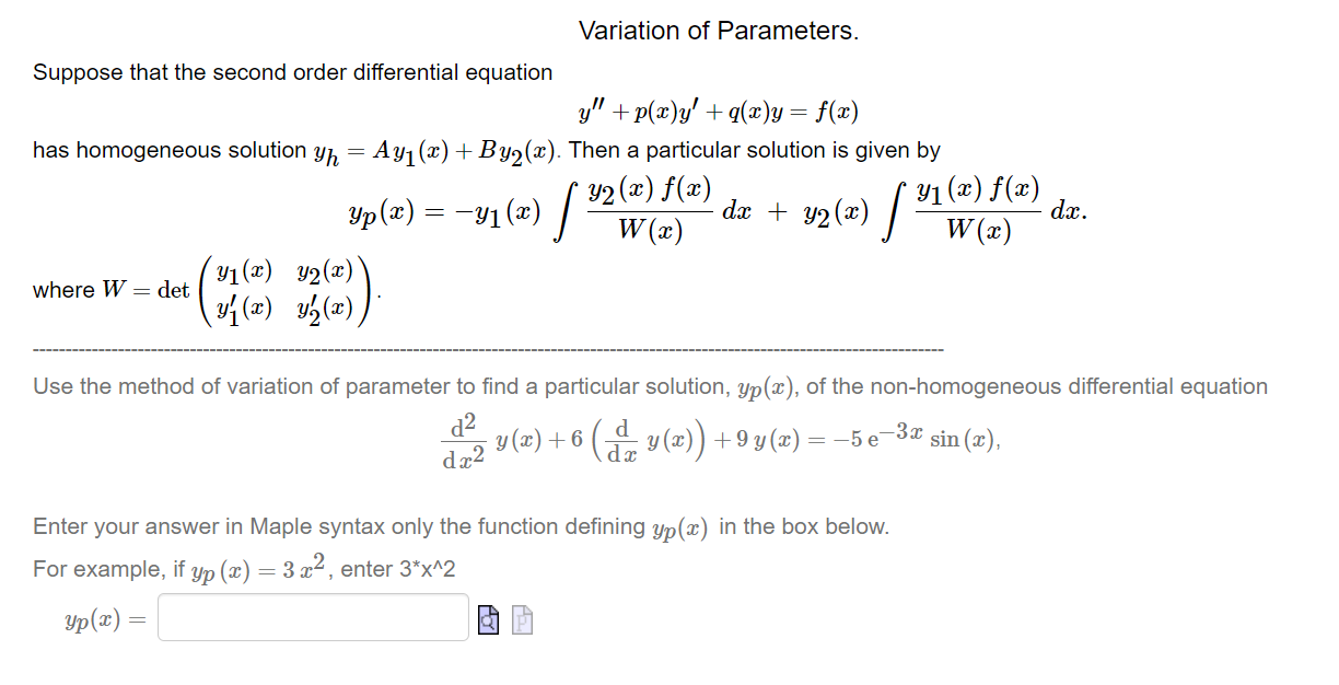 Solved Variation of Parameters. Suppose that the second | Chegg.com