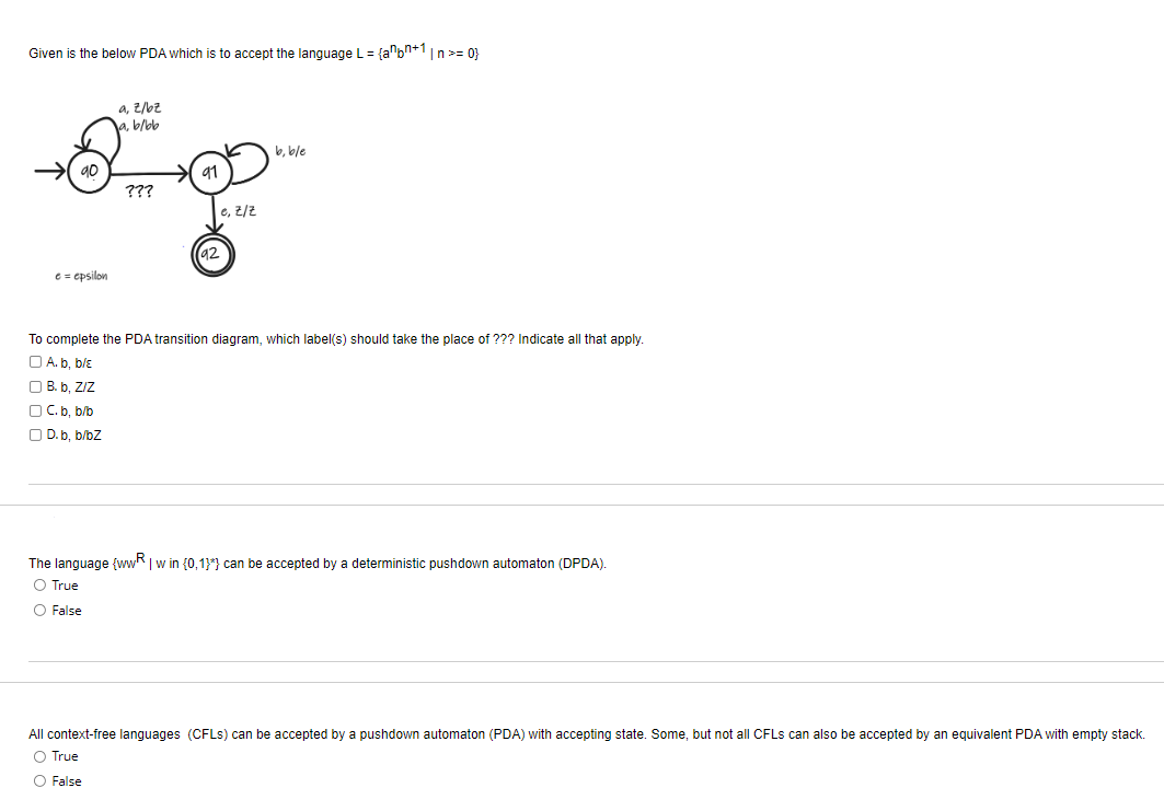 Solved Given is the below PDA which is to accept the | Chegg.com