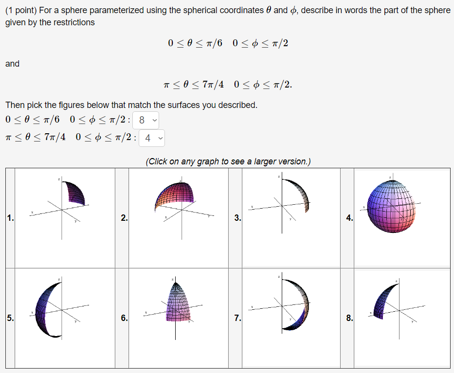 Solved (1 point) For a sphere parameterized using the | Chegg.com