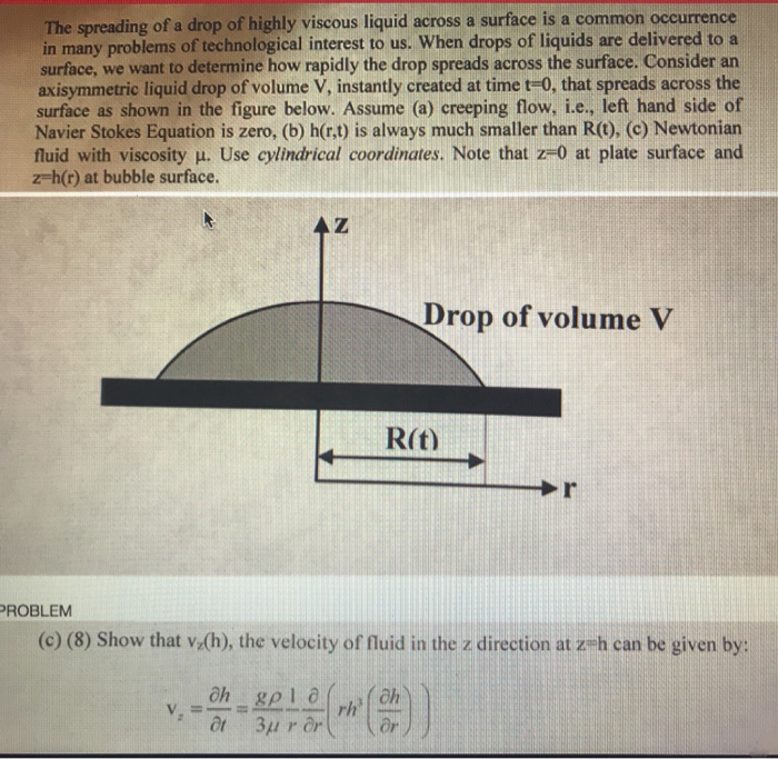 Solved The spreading of a drop of highly viscous liquid | Chegg.com
