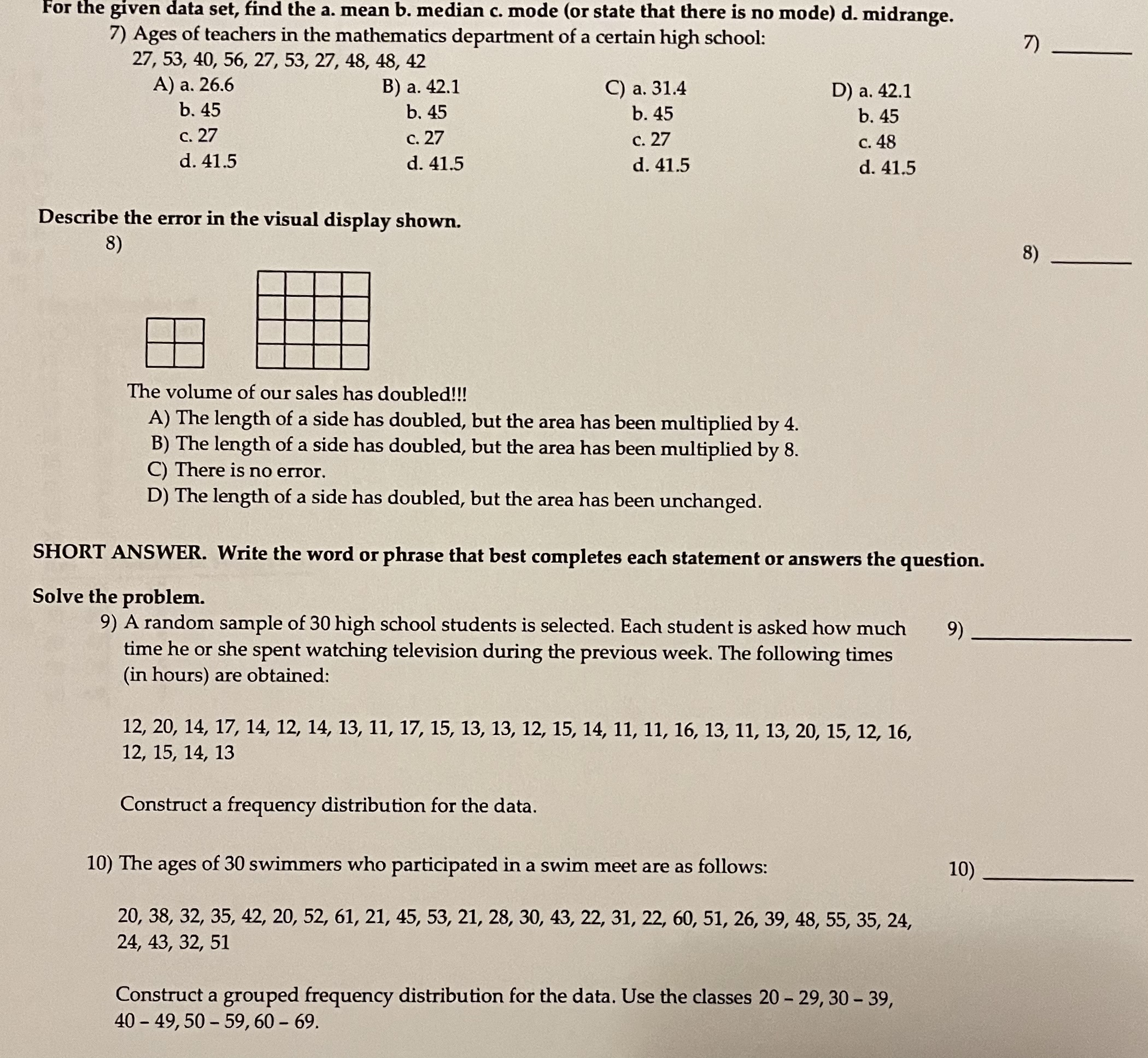 Solved What is the work/formula for each individual question | Chegg.com