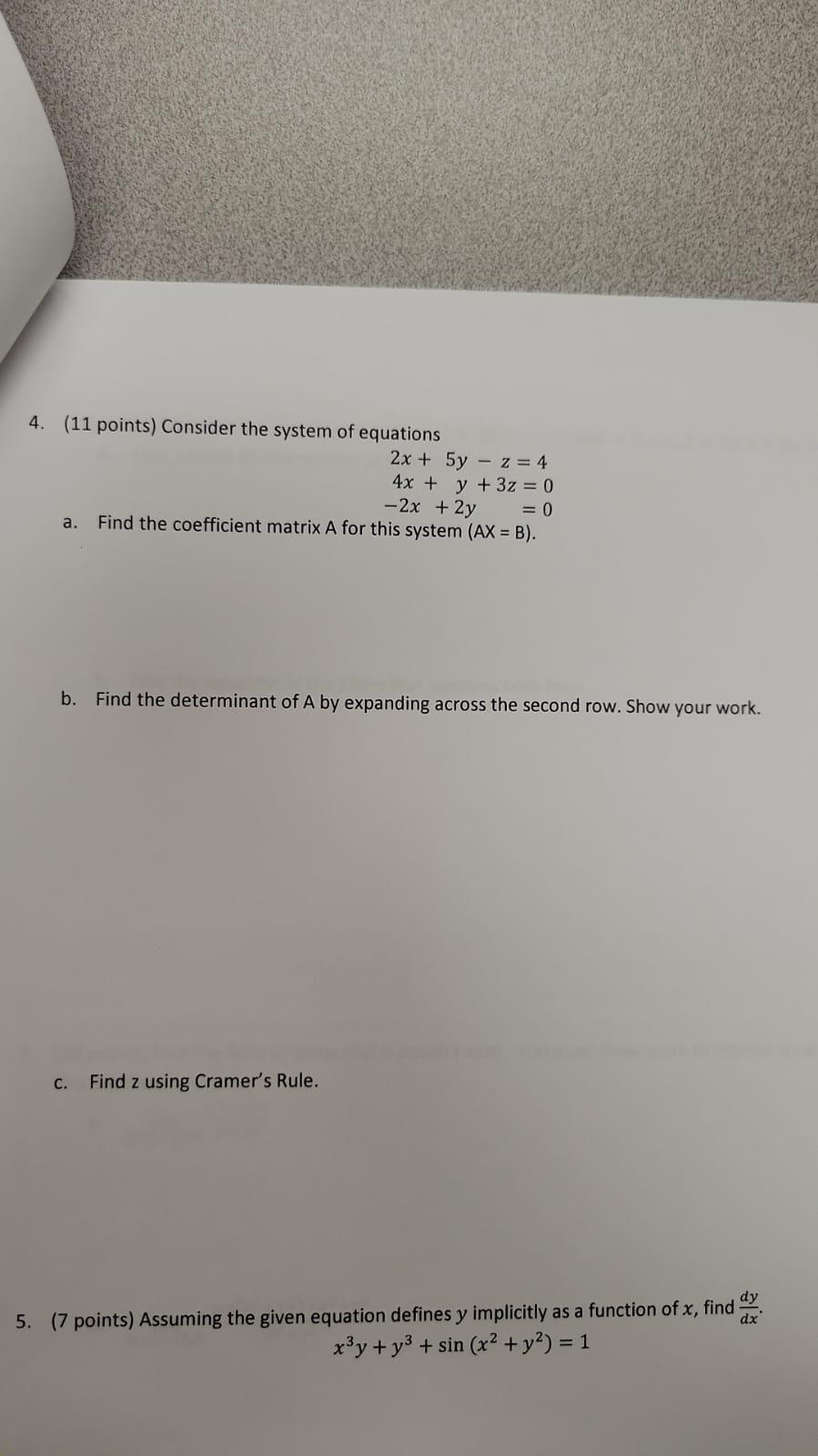 Solved 4. (11 points) Consider the system of equations 2x + | Chegg.com