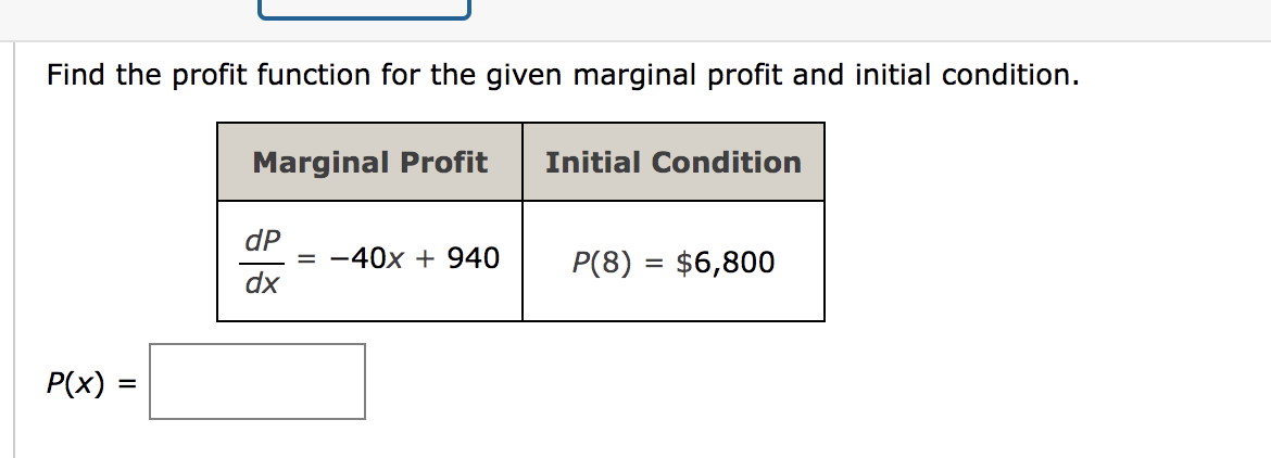 Solved Find the profit function for the given marginal | Chegg.com