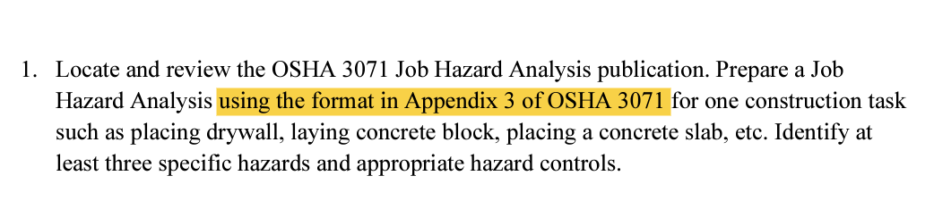 Solved Locate and review the OSHA 3071 Job Hazard Analysis | Chegg.com