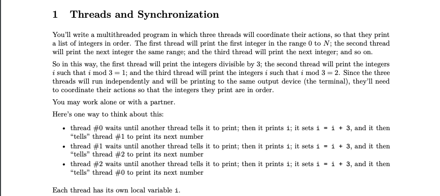 Solved Threads and Synchronization You'll write a | Chegg.com