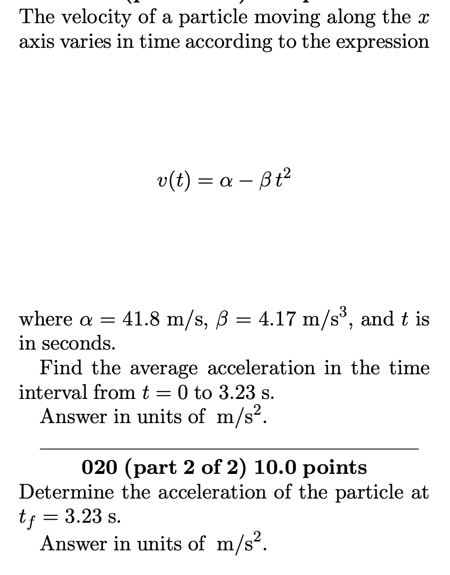 Solved The velocity of a particle moving along the x axis | Chegg.com