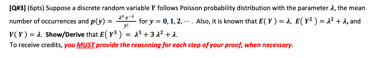 Solved [Q#3] (6pts) Suppose a discrete random variable Y | Chegg.com