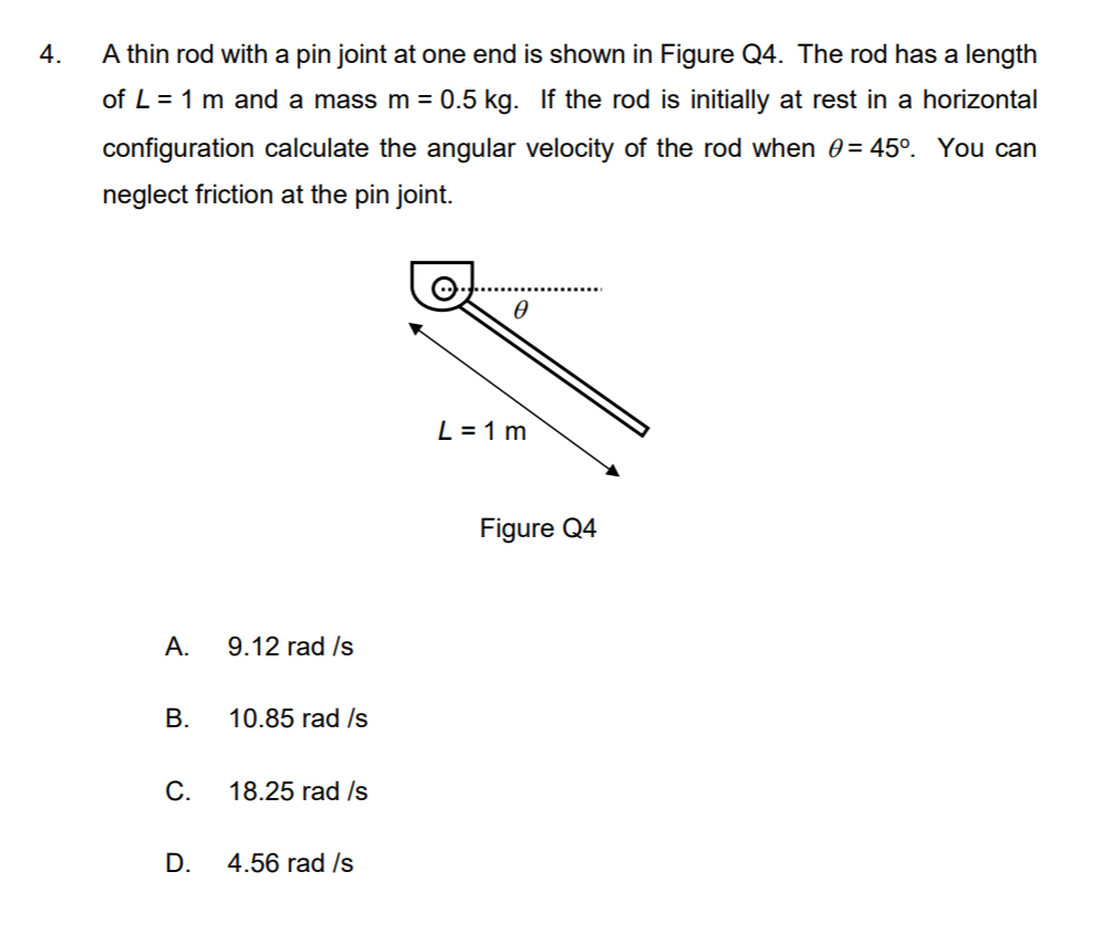 Solved 4. A thin rod with a pin joint at one end is shown in | Chegg.com