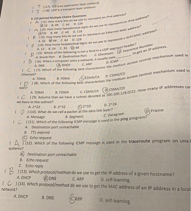 Solved r(17). TCP is an application layer protocol (18) UDP | Chegg.com