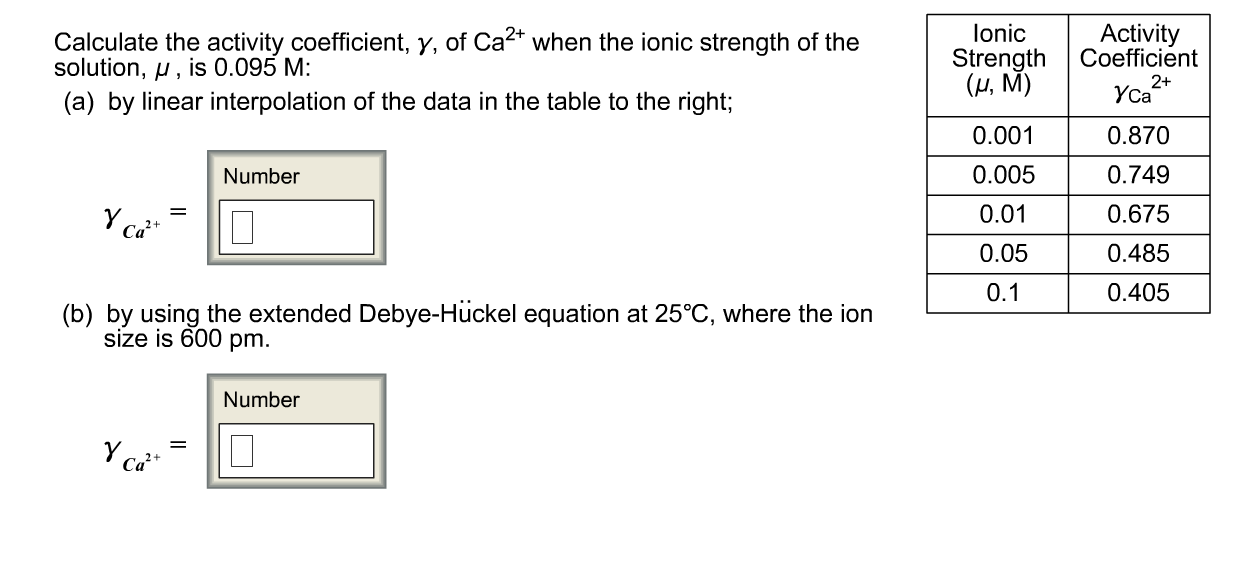 Solved Calculate the activity coefficient, y, of Ca2+ when | Chegg.com