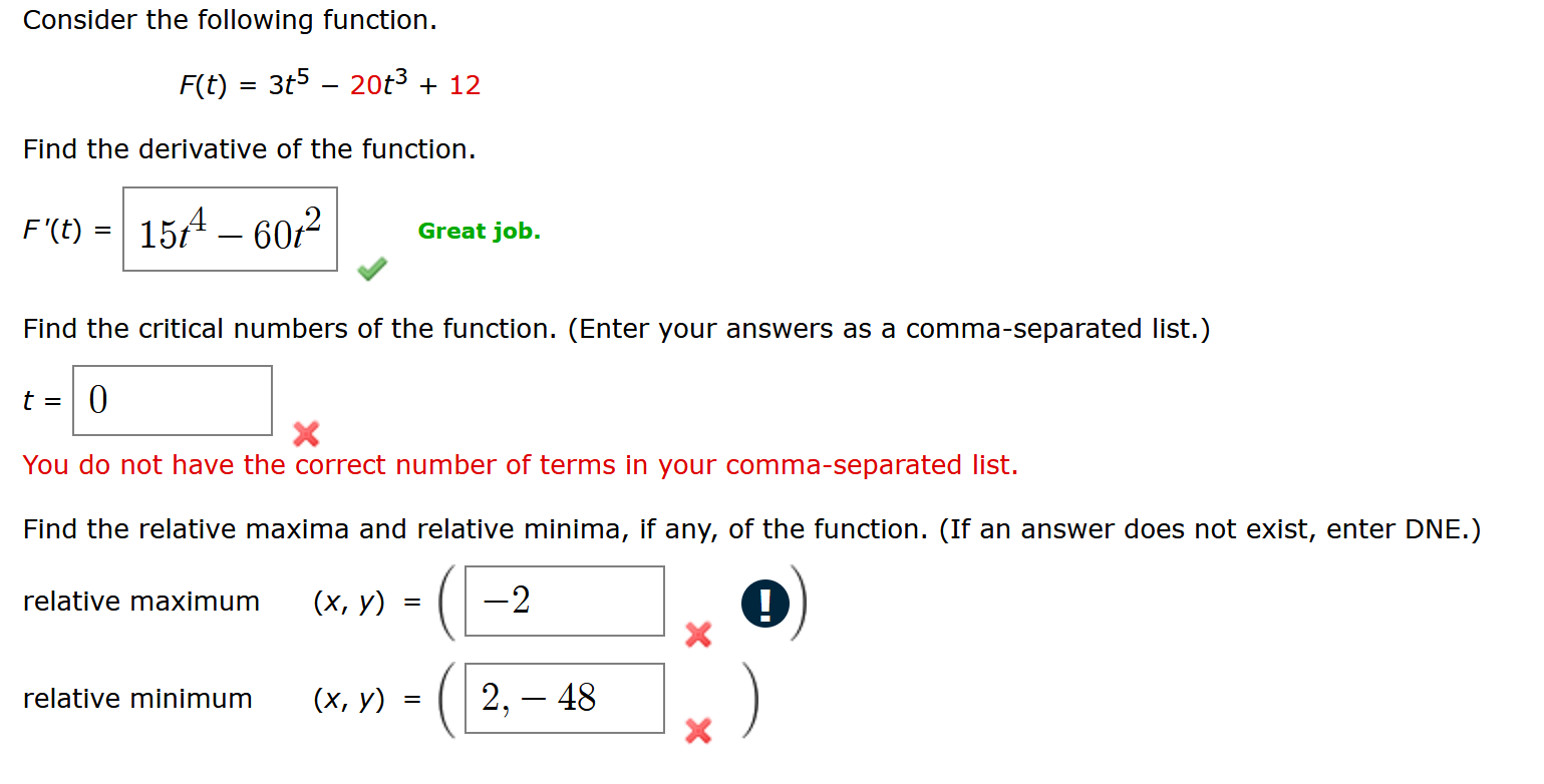 Solved Consider the following function. F(t)=3t5−20t3+12 | Chegg.com