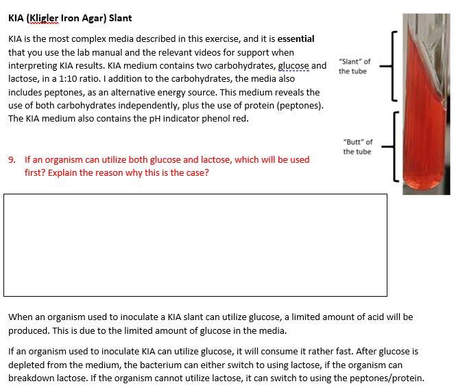 Solved KIA (Kligler Iron Agar) Slant KIA is the most complex | Chegg.com