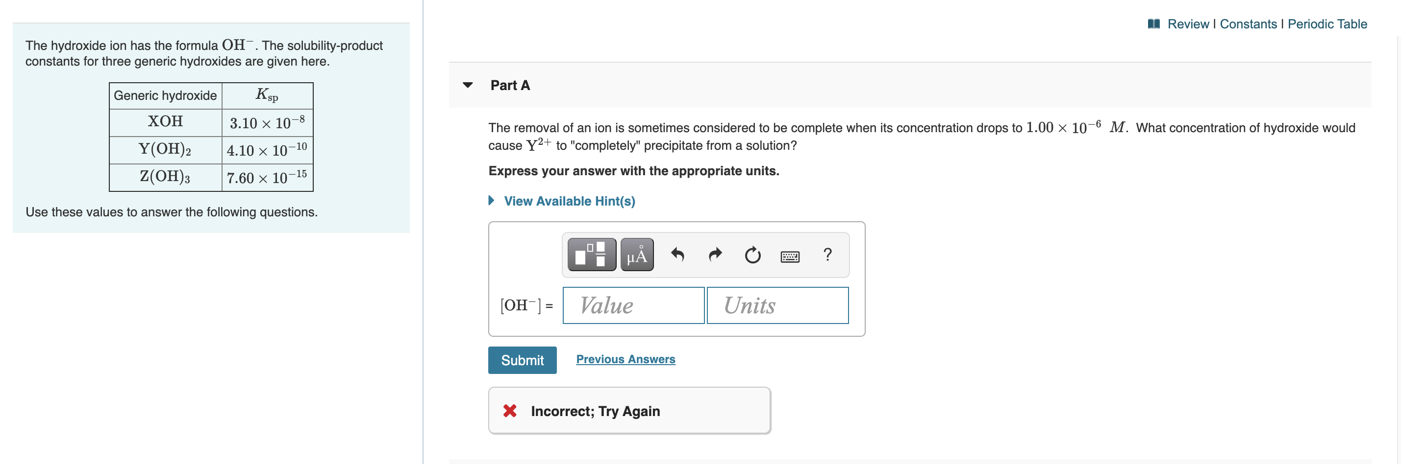 Solved II Review | Constants | Periodic Table Use the Ksp | Chegg.com