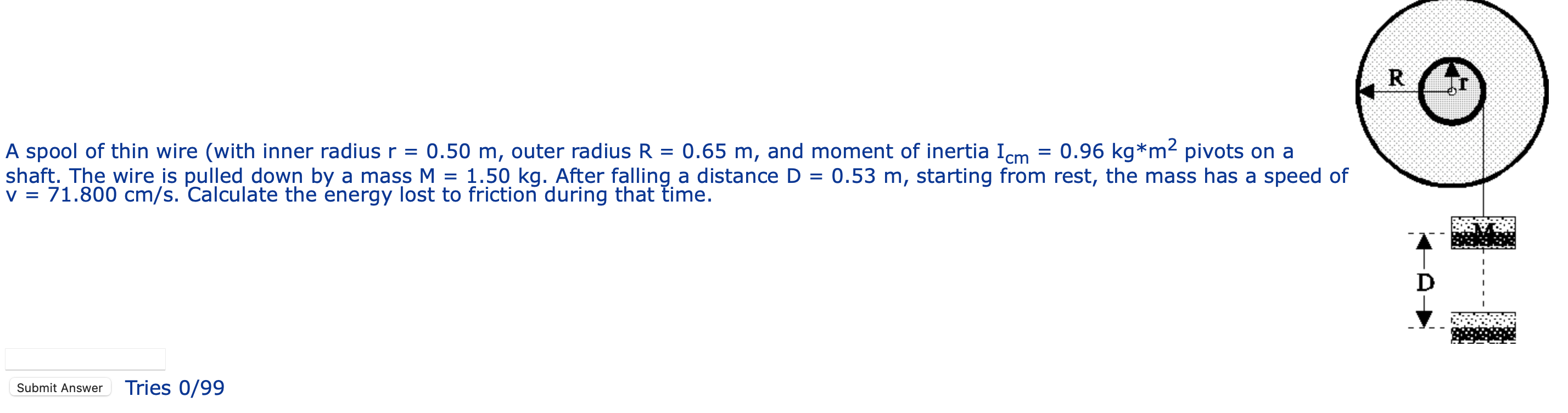 Solved A spool of thin wire (with inner radius r=0.50 m, | Chegg.com
