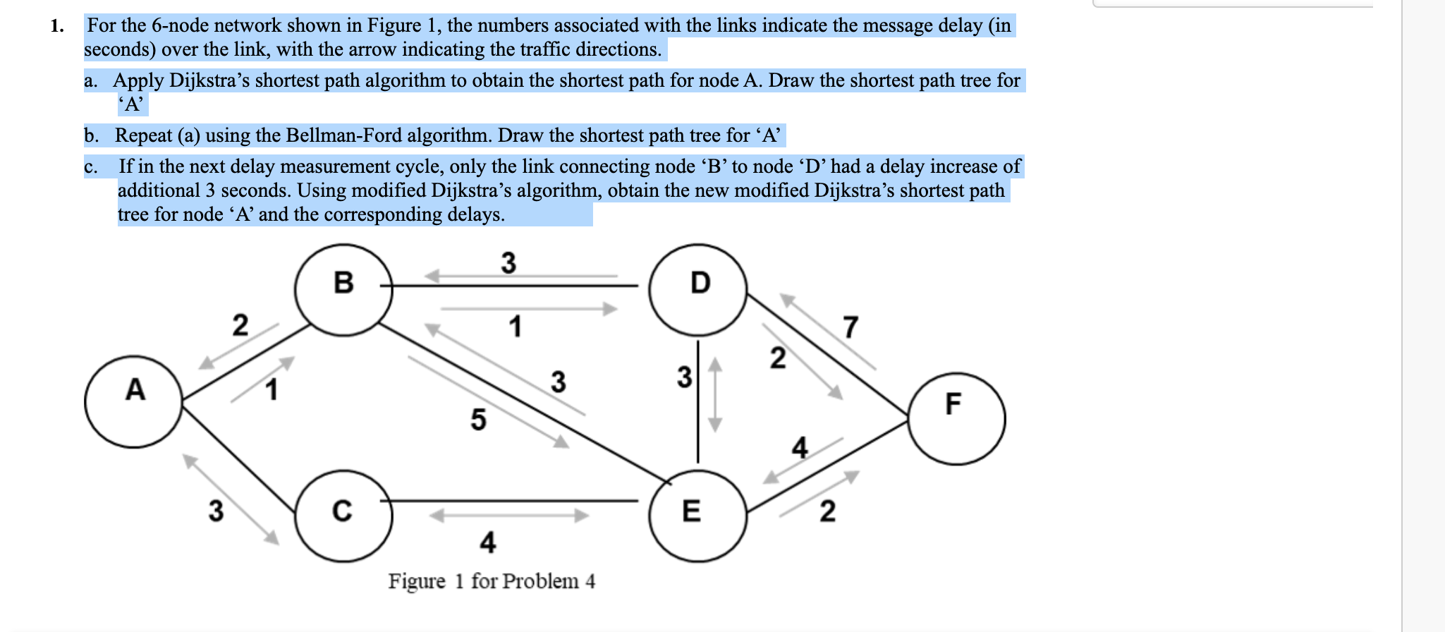 Solved 1. For the 6-node network shown in Figure 1, the | Chegg.com