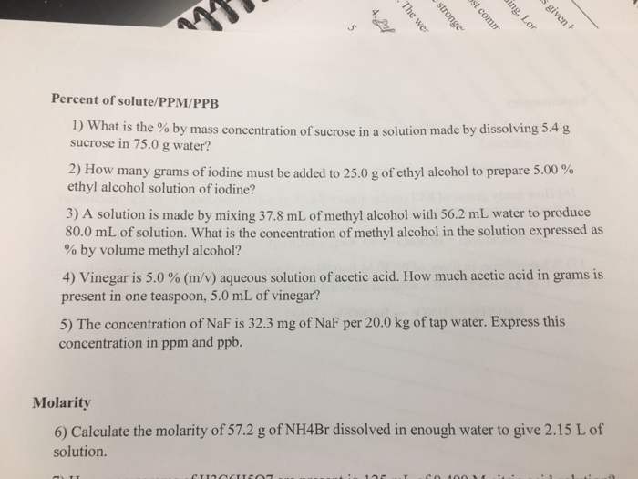 Solved Percent of solute/PPM/PPB 1) what is the % by mass | Chegg.com