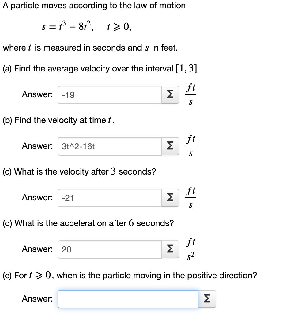 Solved A particle moves according to the law of motion | Chegg.com