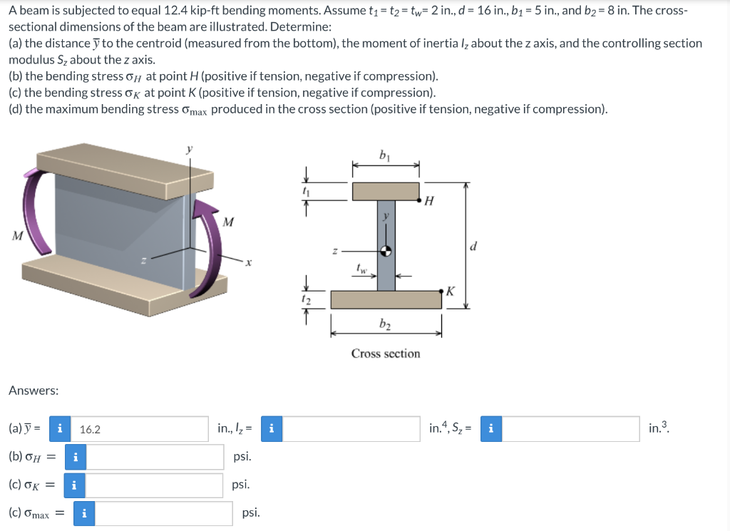 Solved A beam is subjected to equal 12.4 kip-ft bending | Chegg.com