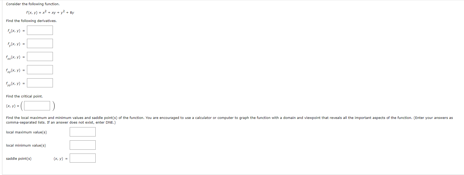 Solved Consider the following function. f(x,y)=x2+xy+y2+8y | Chegg.com