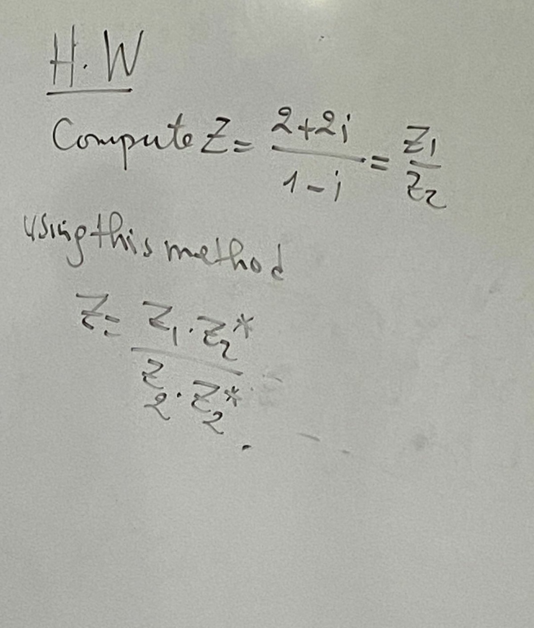 Solved Compute Z=1−i2+2i=z2z1 using this method | Chegg.com Solved Compute Z=1−i2+2i=z2z1 using this method | Chegg.com