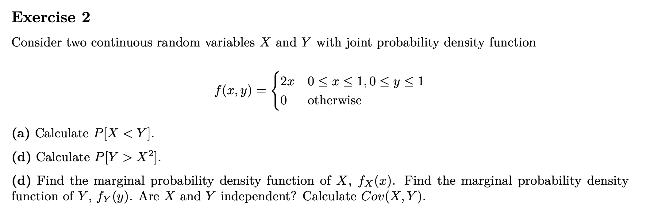 Solved Exercise 2 Consider two continuous random variables X | Chegg.com