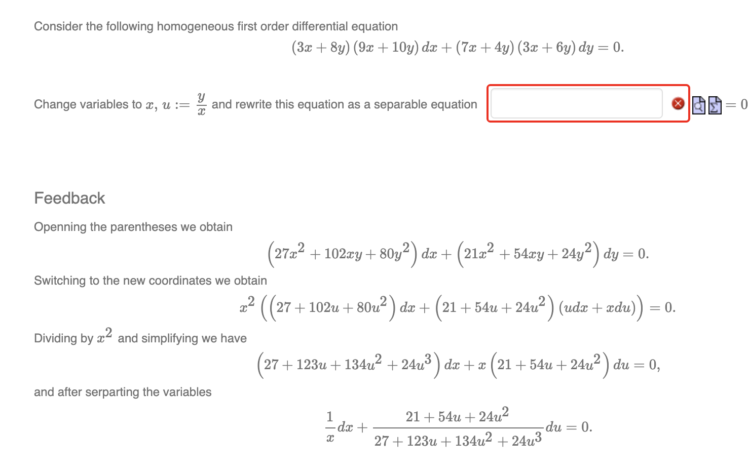 Solved Consider the following homogeneous first order | Chegg.com
