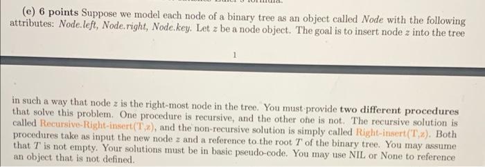 Solved (e) 6 points Suppose we model each node of a binary | Chegg.com