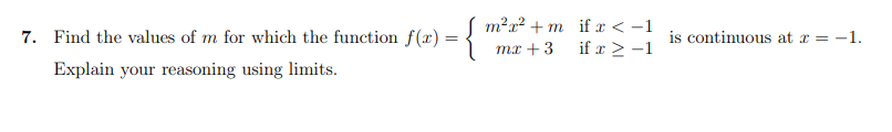 Solved 7. Find the values of m for which the function | Chegg.com