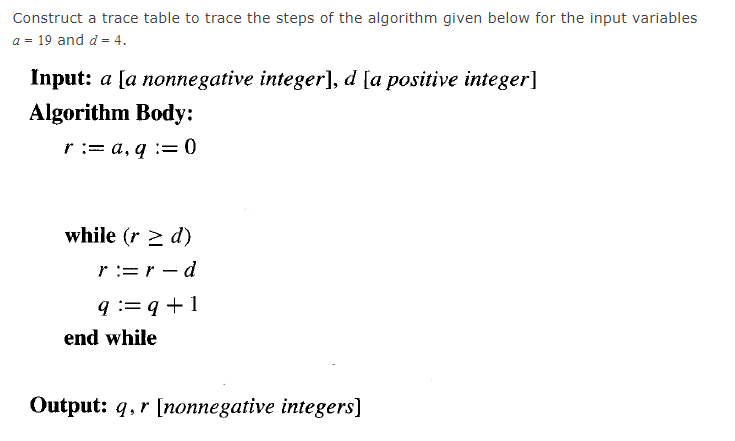 Solved Construct a trace table to trace the steps of the | Chegg.com