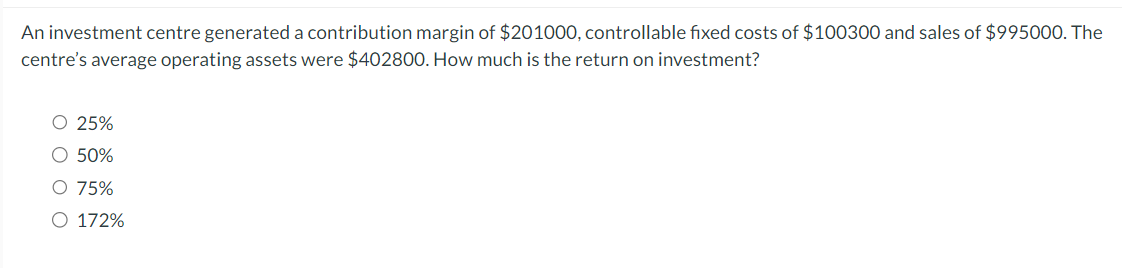 Solved An investment centre generated a contribution margin | Chegg.com