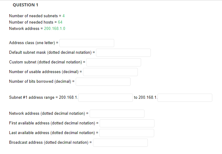 Solved Question 1 Number Of Needed Subnets 4 Number Of