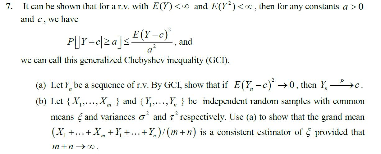 Solved 7. It can be shown that for a r.v. with E(Y) 0 and c, | Chegg.com