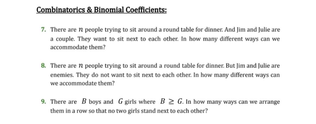 Solved Combinatorics & Binomial Coefficients: 7. There are n | Chegg.com