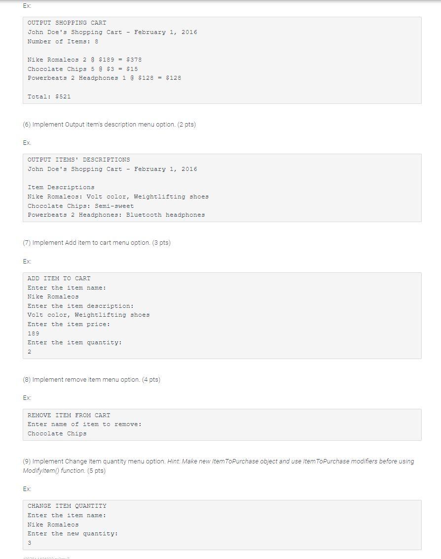 Solved 15.19 Ch 7 Program: Online shopping cart | Chegg.com