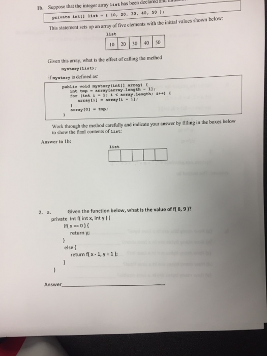 Solved 1b Suppose That The Integer Array List Has Been