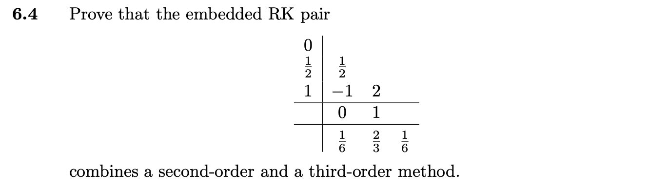 Solved 6.4 Prove that the embedded RK pair 0 1 2 1 2 -1 0 2 | Chegg.com