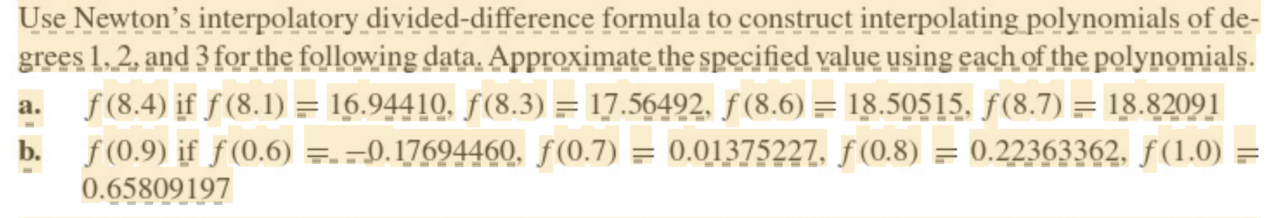 Solved A Use Newtons Interpolatory Divided Difference 4327