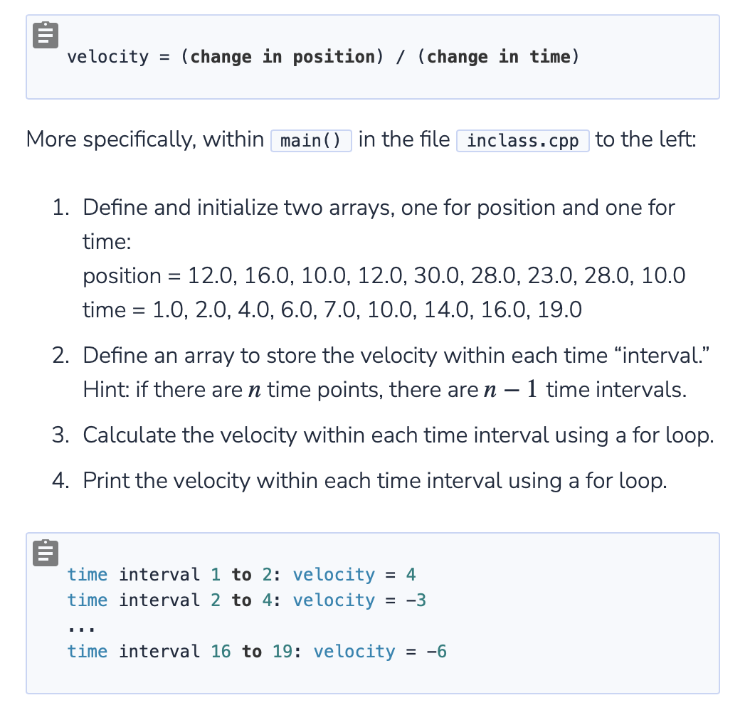 Solved velocity = (change in position) / (change in time) | Chegg.com