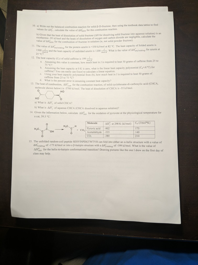 Solved Homework 1: Biophysical Chemistry 1. For a reaction | Chegg.com