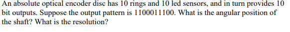 Solved An absolute optical encoder disc has 10 rings and 10 | Chegg.com