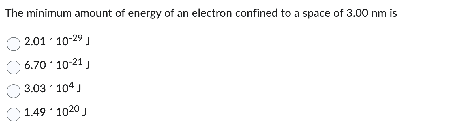 Solved The minimum amount of energy of an electron confined | Chegg.com