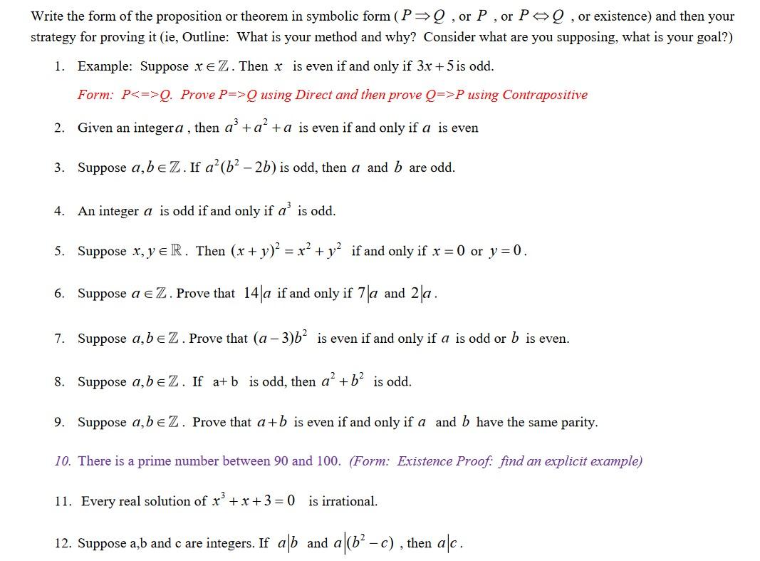 Solved Write the form of the proposition or theorem in | Chegg.com