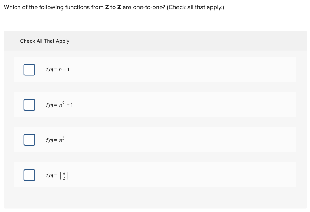 Solved Which of the following functions from Z to Z are | Chegg.com