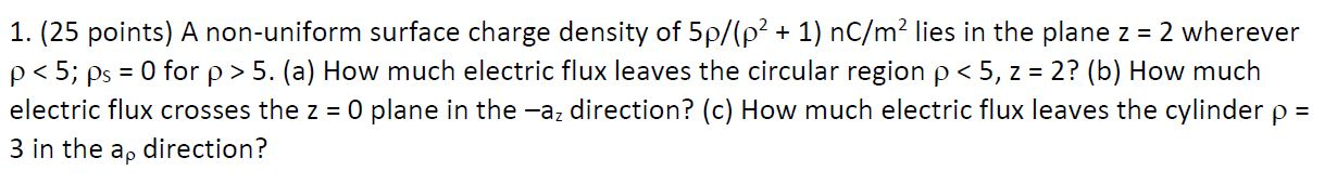 Solved 1. (25 points) A non-uniform surface charge density | Chegg.com