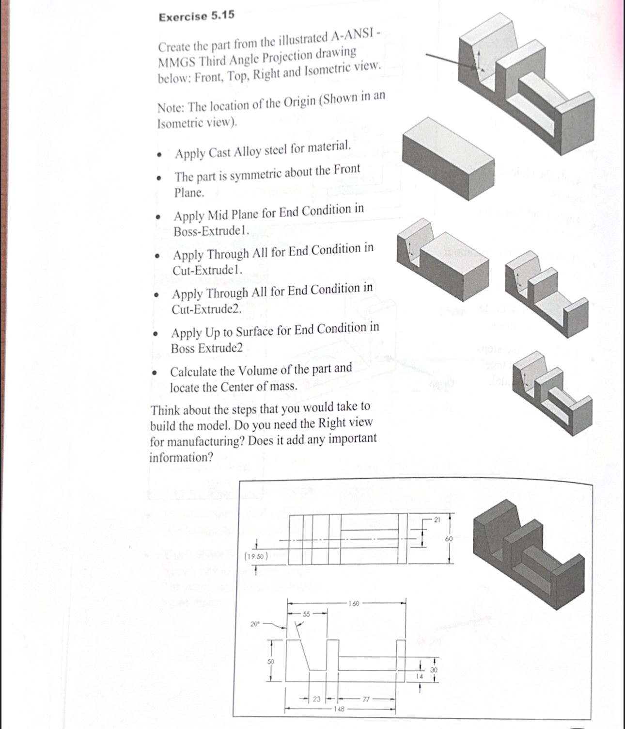 Solved USE SOLIDWORKS Exercise 5.15Create the part from the | Chegg.com