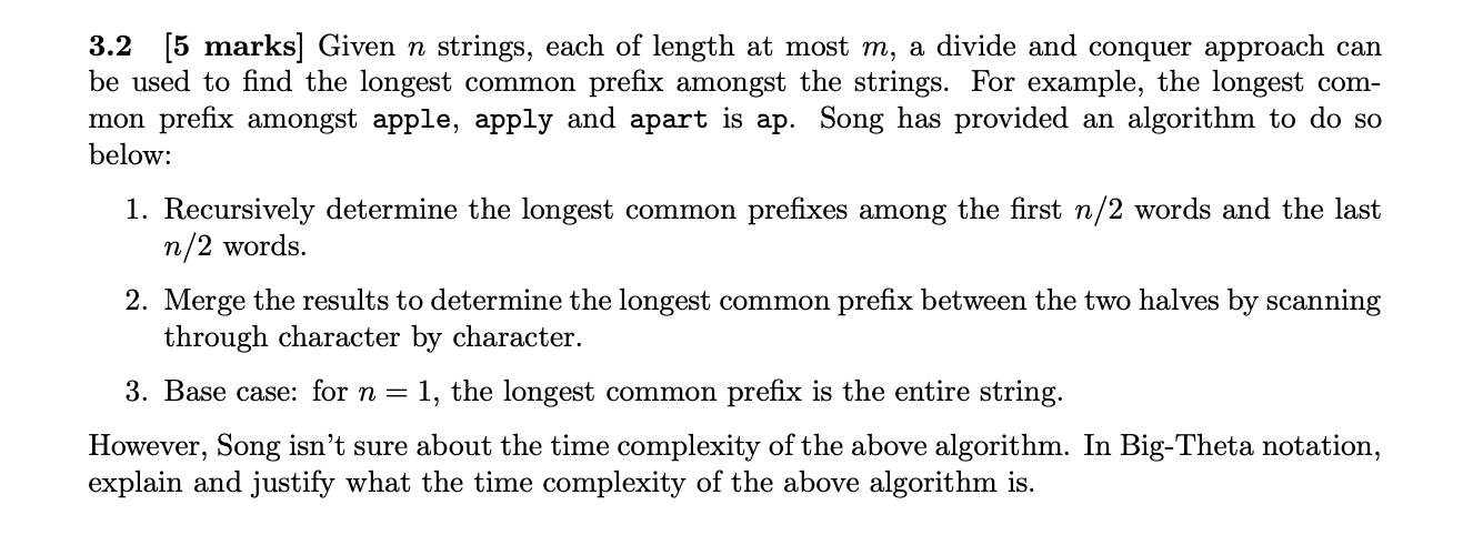 Solved 3.2 [5 marks] Given n strings, each of length at most | Chegg.com