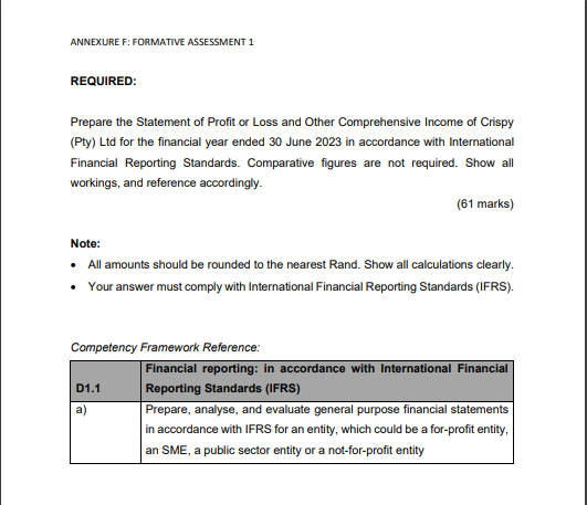 ANNEXURE F: FORMATIVE ASSESSMENT 1 REQUIRED: Prepare | Chegg.com