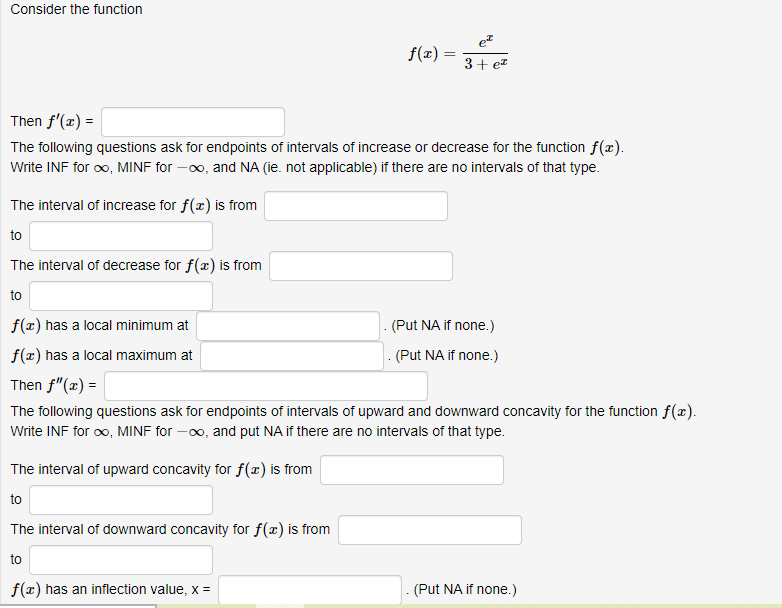 Solved Consider the function f(x)=3+exex Then f′(x)= The | Chegg.com