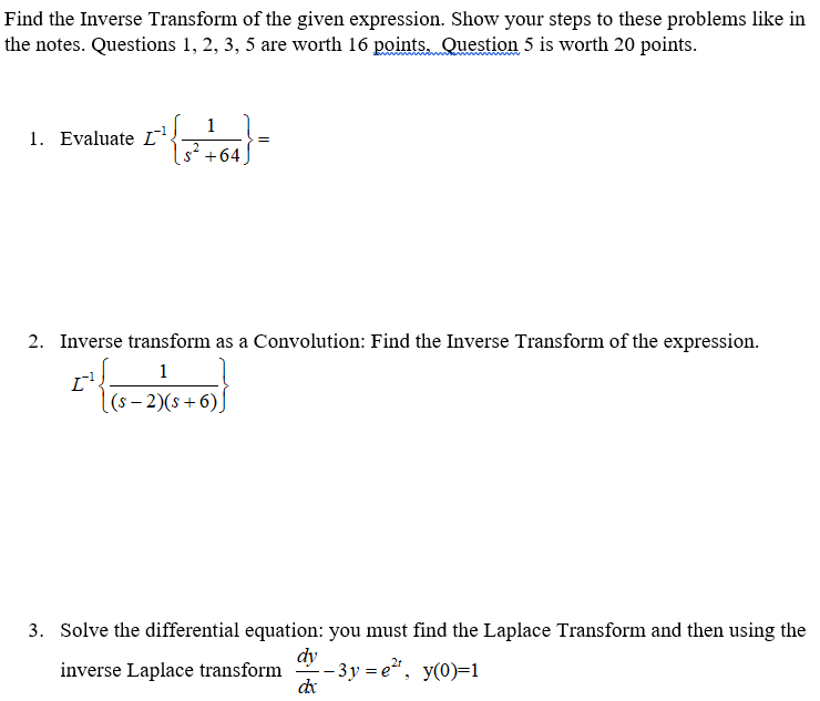 Solved Find the Inverse Transform of the given expression. | Chegg.com