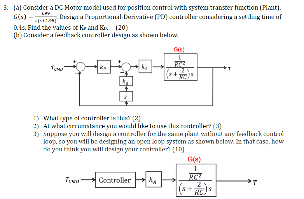 Solved 699 3. (a) Consider a DC Motor model used for | Chegg.com